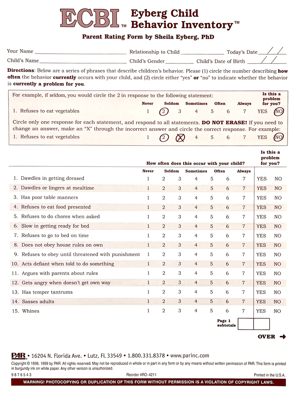 EDU0033 – ECBI Eyberg Assessment – Incredible Years